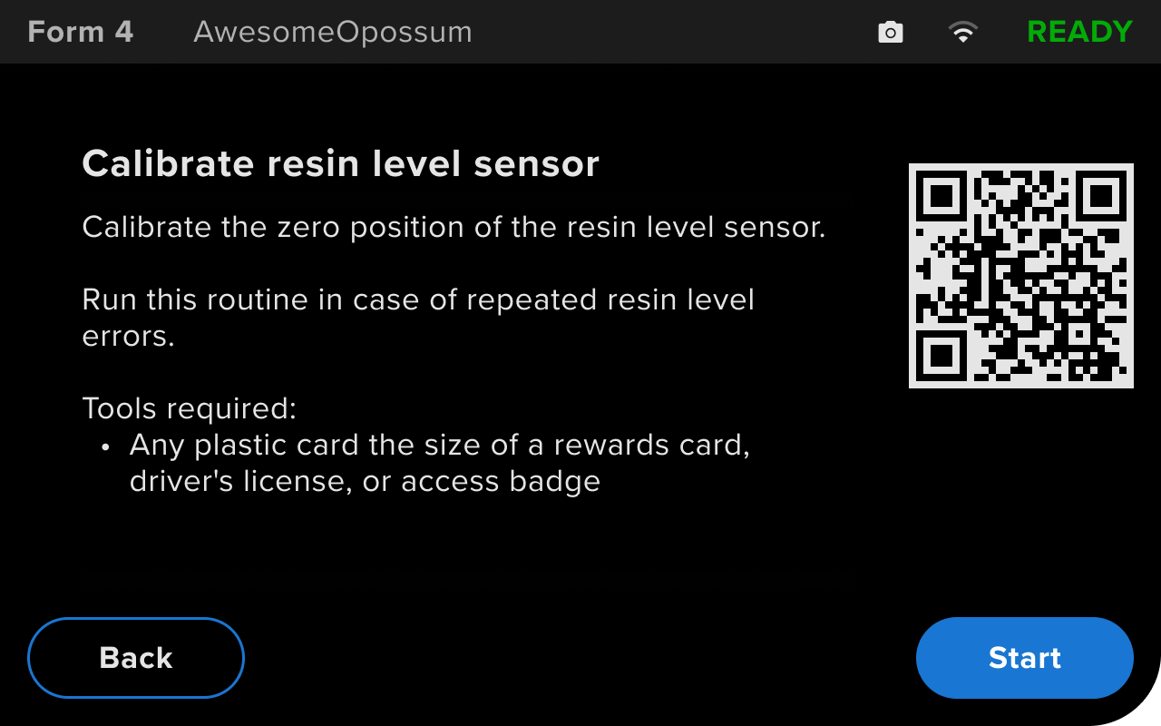 Calibrating the resin level sensor (Form 4 and Form 4L generation)